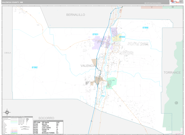 Valencia County, NM Wall Map Premium Style by MarketMAPS