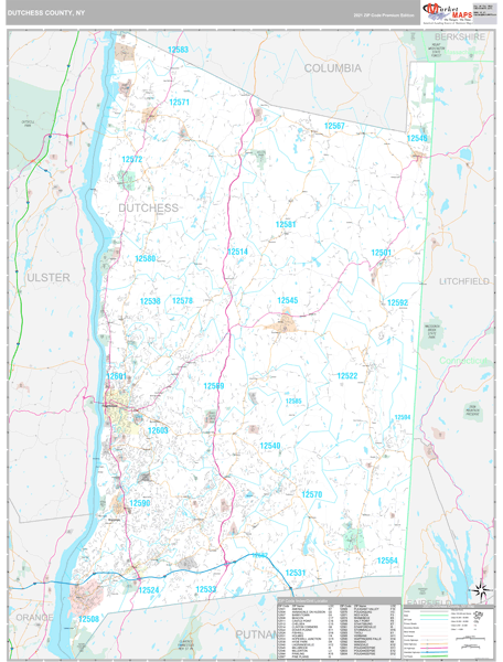 Dutchess County, NY Wall Map Premium Style by MarketMAPS