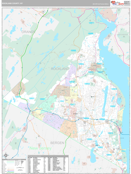 Rockland County, NY Wall Map Premium Style by MarketMAPS