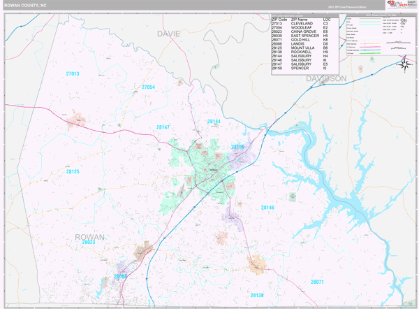 Rowan County, NC Wall Map Premium Style by MarketMAPS