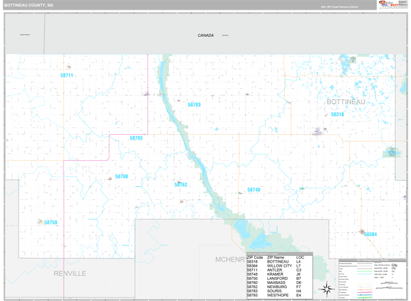 Bottineau County, ND Wall Map Premium Style by MarketMAPS