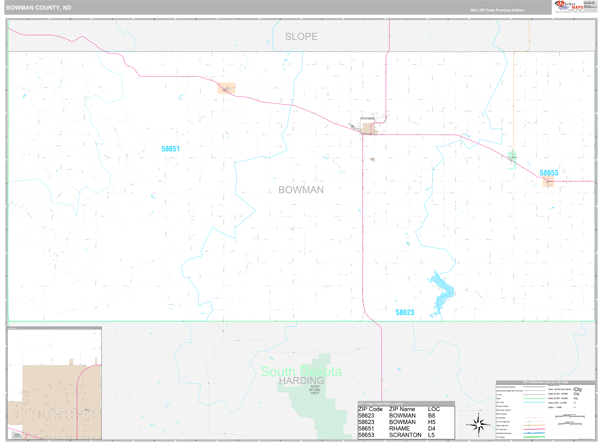Bowman County, ND Wall Map Premium Style by MarketMAPS