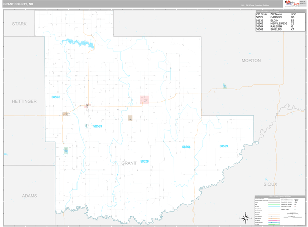 Grant County, ND Wall Map Premium Style by MarketMAPS