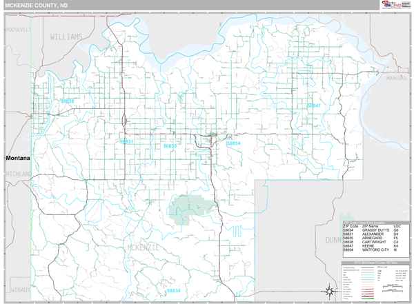 McKenzie County, ND Wall Map Premium Style by MarketMAPS