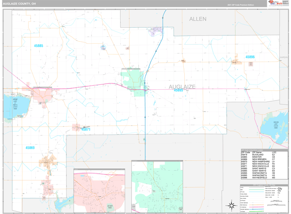 Auglaize County, OH Wall Map Premium Style by MarketMAPS