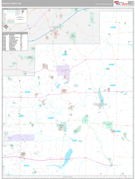 Geauga County, OH Wall Map Premium Style by MarketMAPS