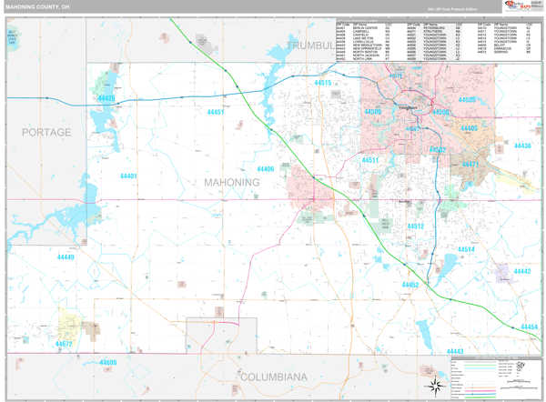 Mahoning County, OH Wall Map Premium Style by MarketMAPS