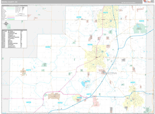 Medina County, OH Wall Map Premium Style by MarketMAPS