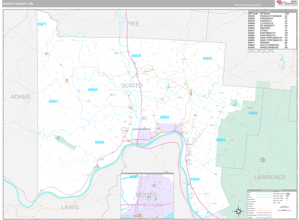Scioto County, OH Wall Map Premium Style by MarketMAPS