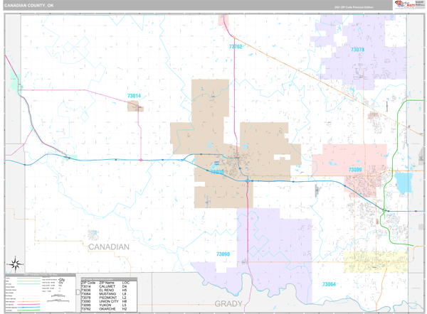 Canadian County, OK Wall Map Premium Style by MarketMAPS