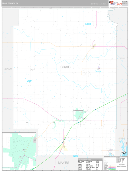 Craig County, OK Wall Map Premium Style by MarketMAPS