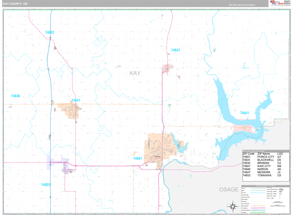 Kay County, OK Wall Map Premium Style by MarketMAPS