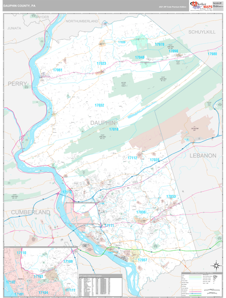 Dauphin County, PA Wall Map Premium Style by MarketMAPS