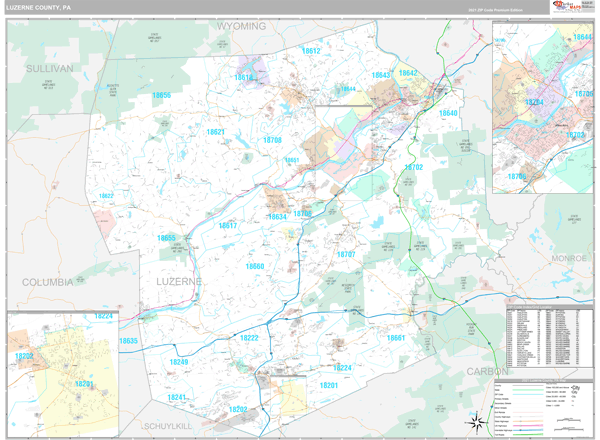 Luzerne County, PA Carrier Route Wall Map Premium Style by MarketMAPS