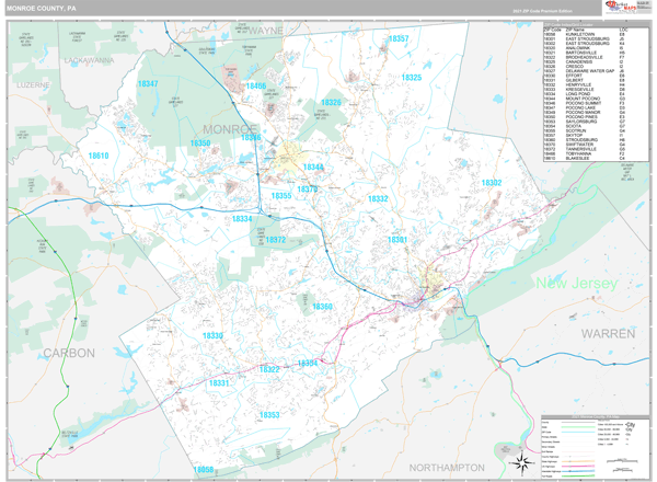 Monroe County, PA Wall Map Premium Style by MarketMAPS