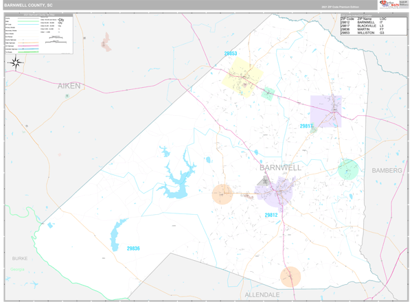Barnwell County, SC Wall Map Premium Style by MarketMAPS