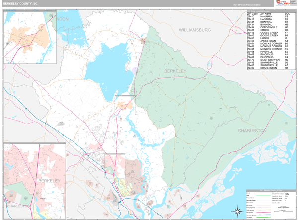 Berkeley County, SC Wall Map Premium Style by MarketMAPS