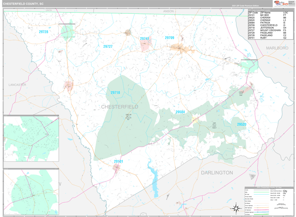 Chesterfield County, SC Wall Map Premium Style by MarketMAPS