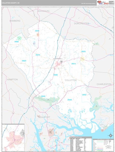 Colleton County, SC Wall Map Premium Style by MarketMAPS