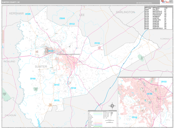Sumter County, SC Wall Map Premium Style by MarketMAPS