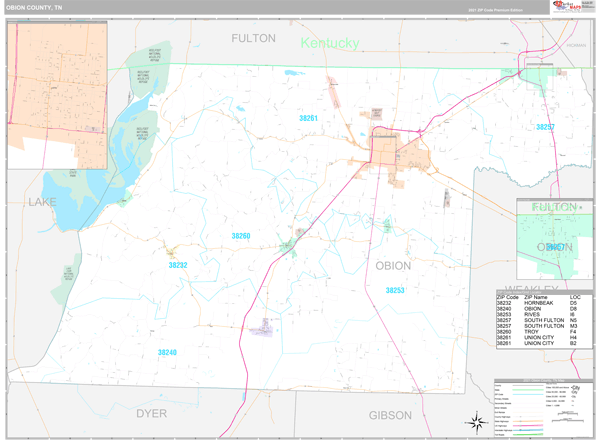 Obion County, TN Wall Map Premium Style by MarketMAPS