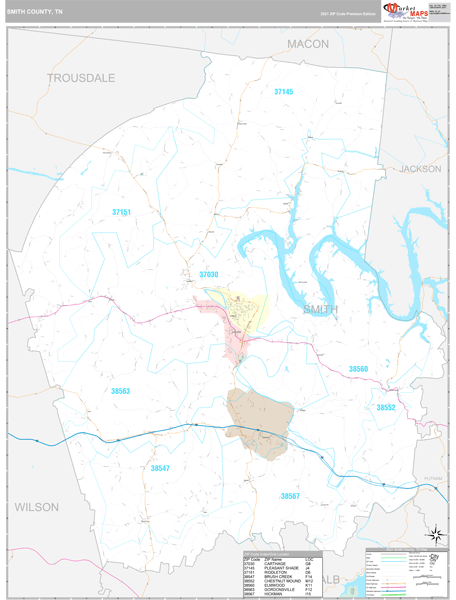 Smith County, TN Wall Map Premium Style by MarketMAPS