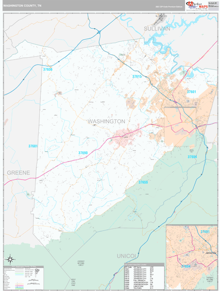 Washington County, TN Wall Map Premium Style by MarketMAPS