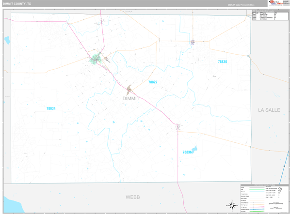 Dimmit County, TX Wall Map Premium Style by MarketMAPS