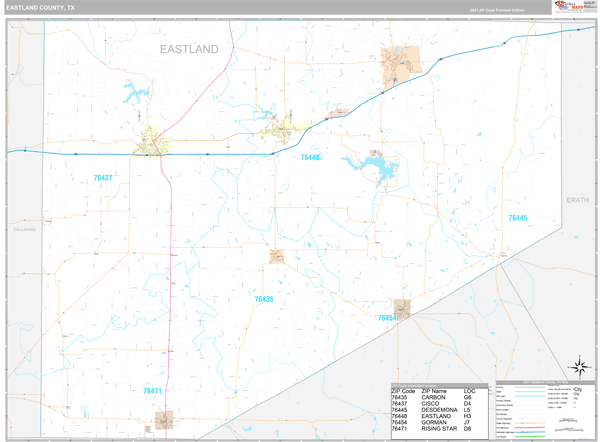 Eastland County, TX Wall Map Premium Style by MarketMAPS