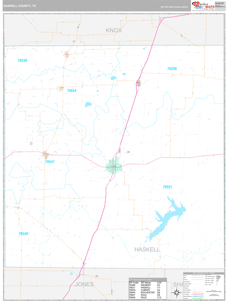 Haskell County, TX Wall Map Premium Style by MarketMAPS