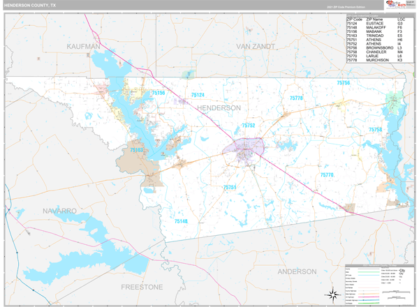 Henderson County, TX Wall Map Premium Style by MarketMAPS