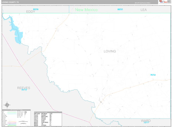 Loving County, TX Wall Map Premium Style by MarketMAPS
