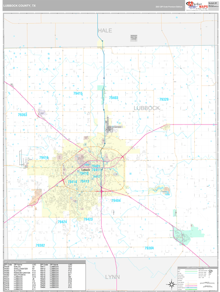 Lubbock County, TX Wall Map Premium Style by MarketMAPS