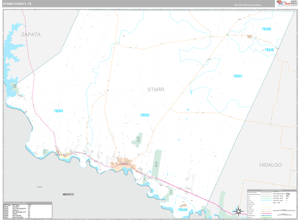 Starr County, TX Wall Map Premium Style by MarketMAPS