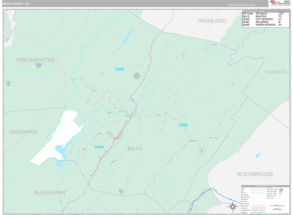 Bath County, VA Wall Map Premium Style by MarketMAPS