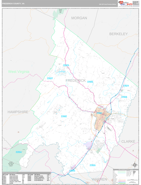 Frederick County, VA Wall Map Premium Style by MarketMAPS