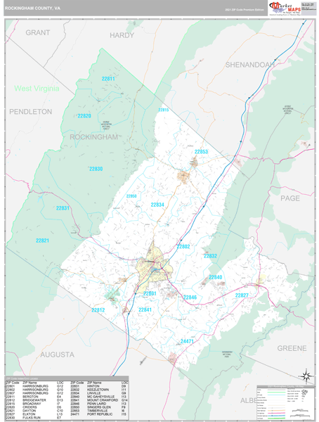 Rockingham County, VA Wall Map Premium Style by MarketMAPS