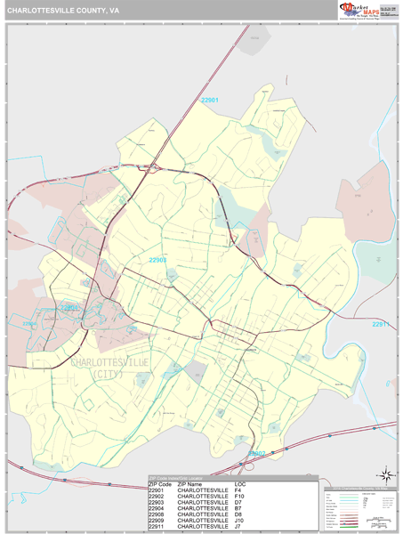 Charlottesville County, VA Zip Code Wall Map Premium Style by MarketMAPS Charlottesville County, VA Zip Code Wall Map Premium Style by MarketMAPS
