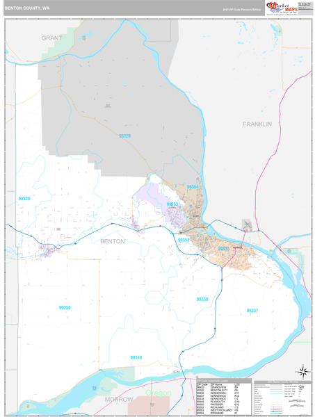 Benton County, WA Wall Map Premium Style by MarketMAPS