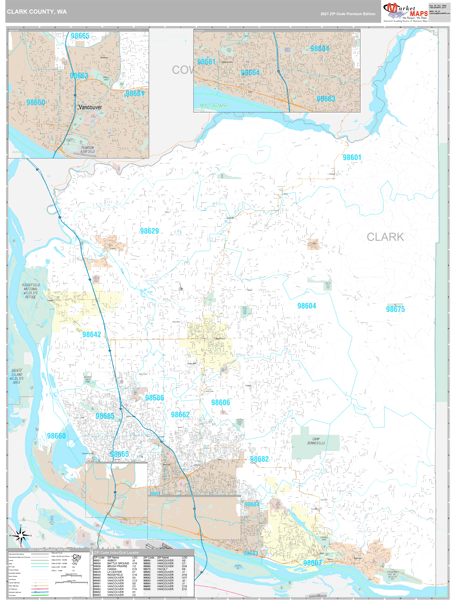 Clark County, WA Wall Map Premium Style by MarketMAPS