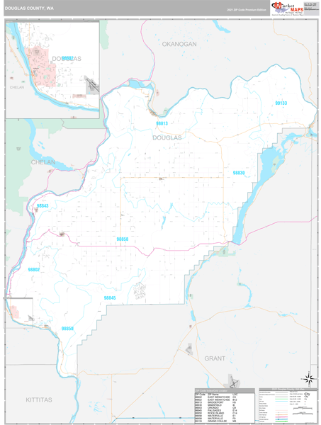 Douglas County, WA Wall Map Premium Style by MarketMAPS
