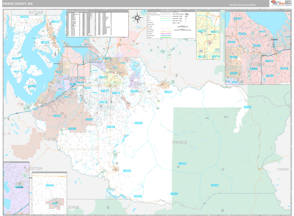 Pierce County, WA Wall Map Premium Style by MarketMAPS