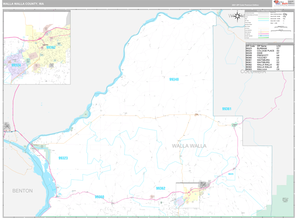 Walla Walla County, WA Wall Map Premium Style by MarketMAPS