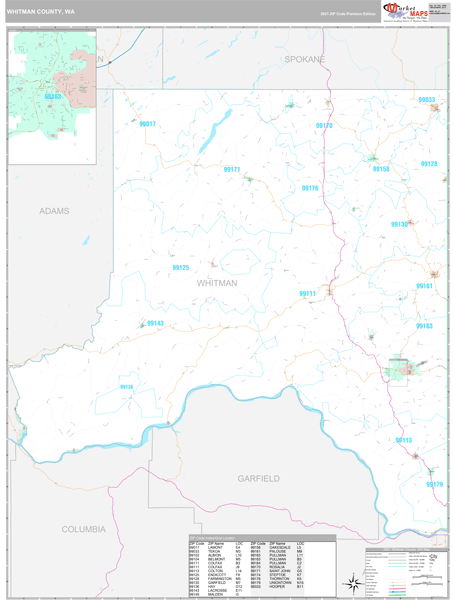 Whitman County, WA Wall Map Premium Style by MarketMAPS