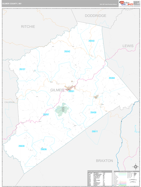 Gilmer County, WV Wall Map Premium Style by MarketMAPS