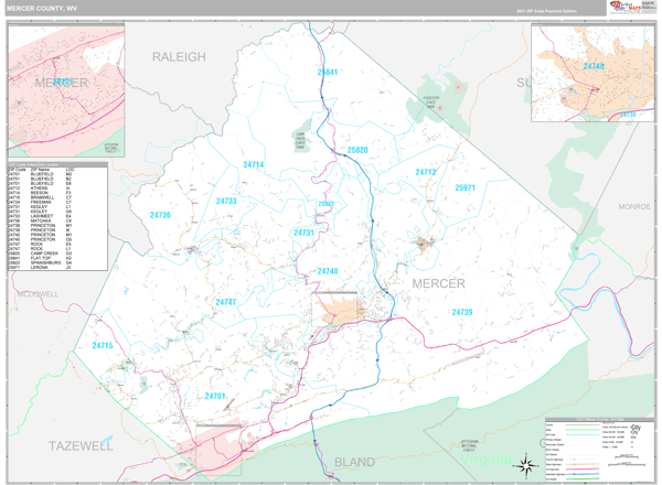 Mercer County, WV Wall Map Premium Style by MarketMAPS