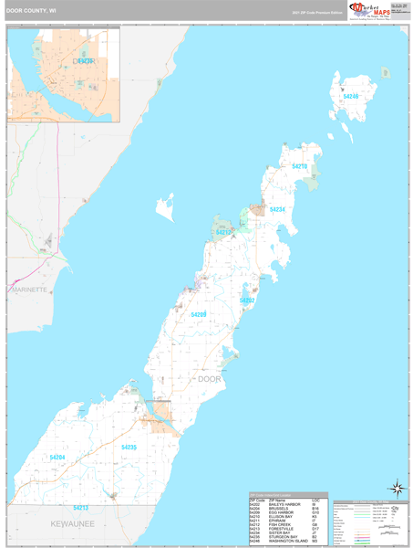 Door County, WI Wall Map Premium Style by MarketMAPS