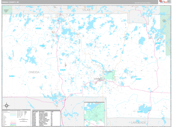 Oneida County, WI Wall Map Premium Style by MarketMAPS