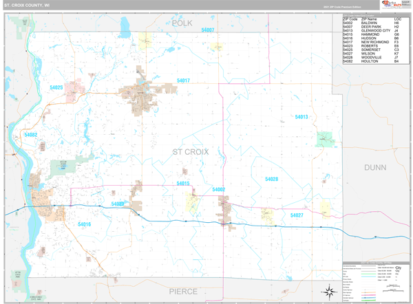 St. Croix County, WI Wall Map Premium Style by MarketMAPS