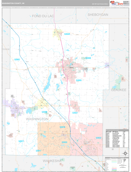 Washington County, WI Wall Map Premium Style by MarketMAPS